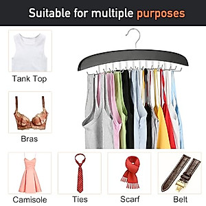 3 Packs Tank Top Hangers Space Saving, Tank Top Organizer Bra Hangers for Closet with 72 Foldable Metal Hooks, Wooden Tie Storage Hanger Racks for Camisoles, Bras, Belts, Scarfs(Black)