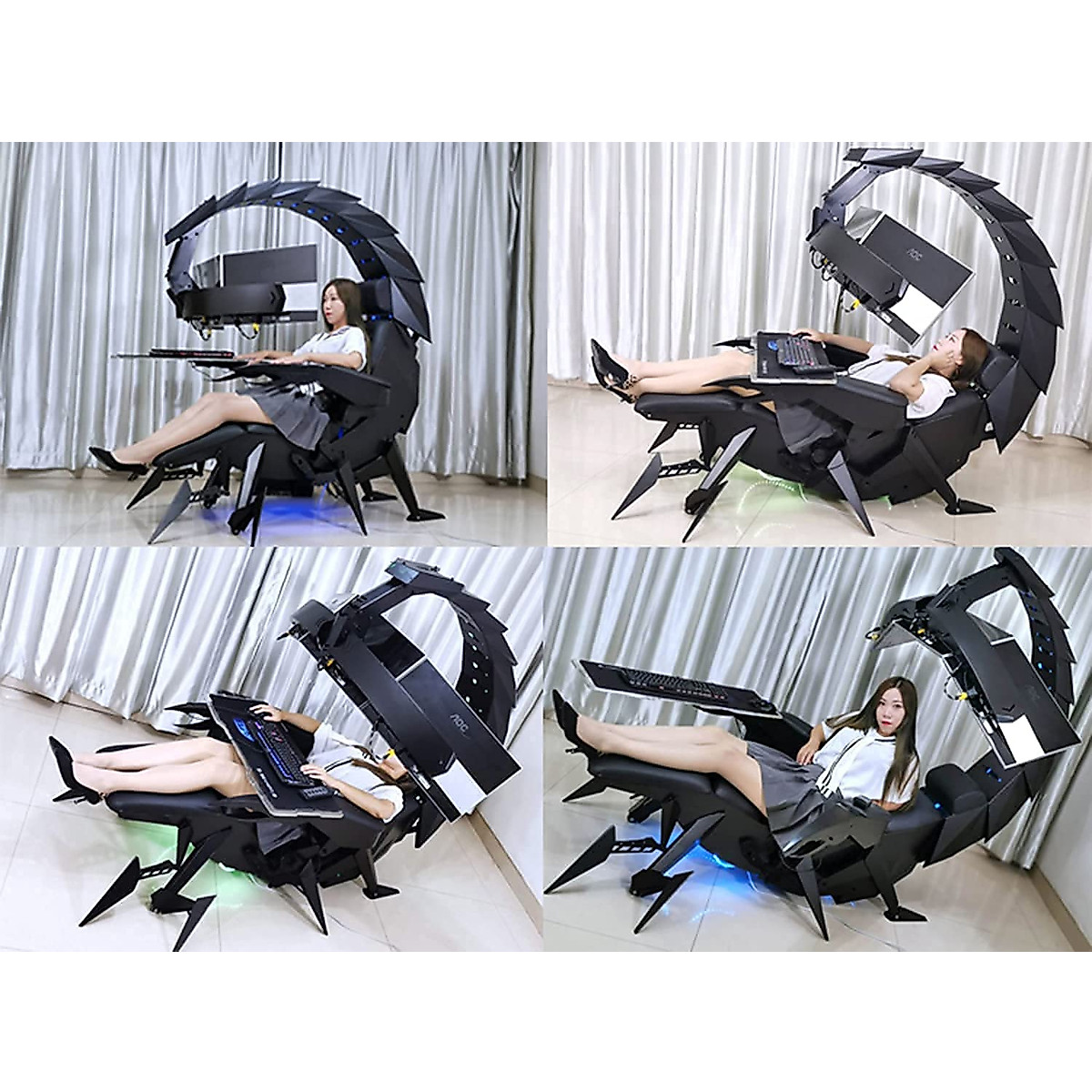 Gaming Chair, Ergonomic Computer Cockpit Chair with Led Lights, Comfortable Racing Simulator Cockpit Game Chair with Hanging 3 Screens,Red