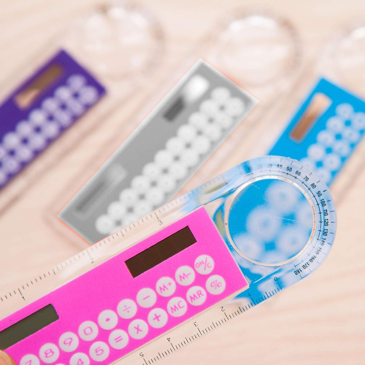 3 in 1 Calculators Mini Pocket Basic Calculator with Magnifier Solar Transparent Ruler Calculator Digital Desktop Calculator for Kids Student School Supplies Silver