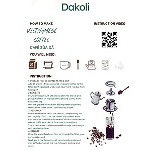 Dakoli Vietnamese Coffee Style- From The Highland Of Viet Nam, High Premium 40% Robusta Bean and 60% Arabica Bean, Medium and Dark Roast, Ground Coffee,12 Oz (340g)