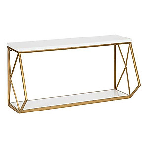 Kate and Laurel Brost Glam Wall Shelf, 22 x 8 x 10.25, White and Gold, Modern Geometric Floating Shelves for Wall