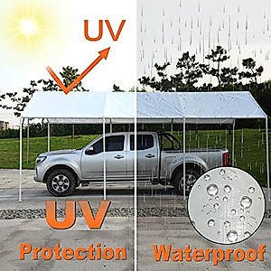 Thanaddo 10 x 20 Ft Carport Replacement Canopy Cover Garage Top Tent Shelter Tarp with Free 48 Ball Bungee Cords,White(Only Cover, Frame Not Include) (10x20 Ft, White)
