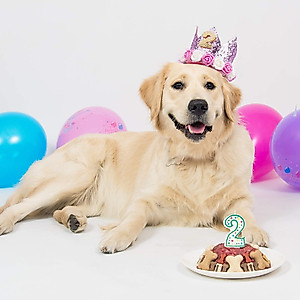 Baby Birthday Crown, Princess Crowns Tiara Girls Party Hat With Gold Glitter and Pink Roses for Birthday Party Decorations (1/2st Golden Crown)