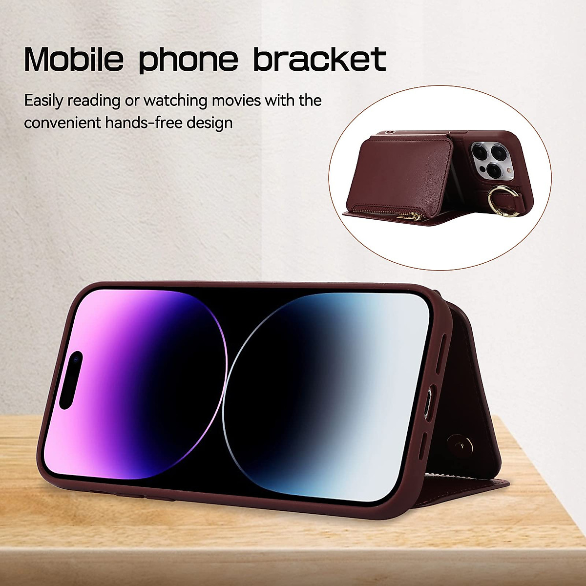 Furiet Wallet Case for iPhone 11 Pro 5.8 with Wrist Shoulder Strap Card Holder Ring StFlip PU Leather 6+ Slots Zipper RFID Blocking Phone Cover for iPhone11pro iPhone11 i XI 11s 11pro Wine Red