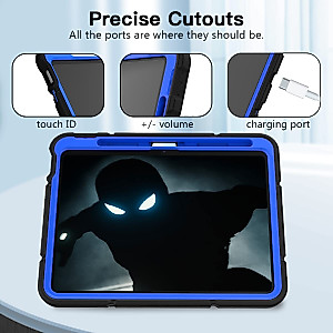 Grifobes Kids Case for iPad 10th Generation Case, for 2022 10.9 inch iPad 10 th Generation Case with Pnecil Holder & Stand, Heavy Duty Shockproof Rugged 10.9" 10 Gen Cover for Kids Boy (Black+Blue)