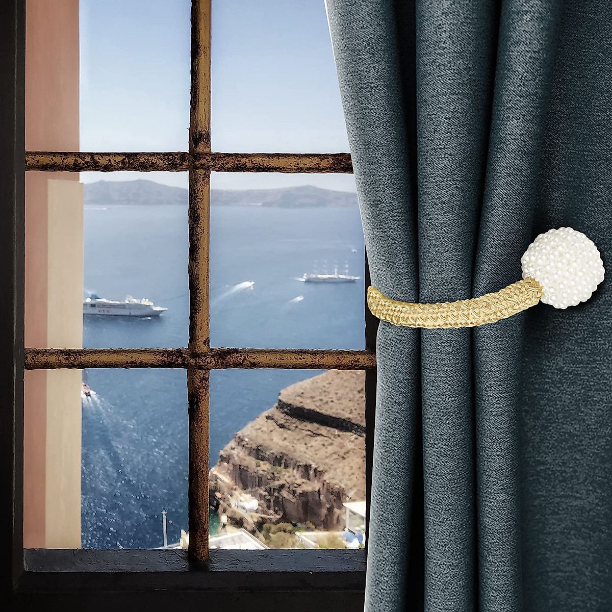 8 Pack Magnetic Curtain Tie Backs with Pearls,Modern Curtain Holdbacks Strap,Decoration for Kindergarten,Outside and Inside Drapes