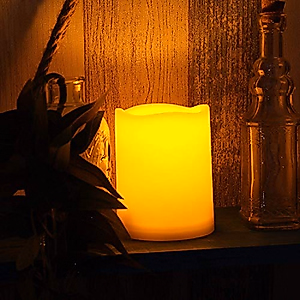 YINCHI 2 Waterproof Outdoor Battery Operated Flameless LED Pillar Candles with Timer Flickering Plastic Resin Electric Decorative Light for Lantern Patio Garden Home Decor Party Wedding Deco 3x4 Inch