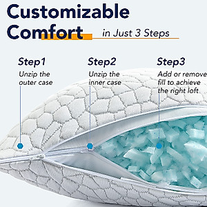 Cooling Bed Pillows for Sleeping, Shredded Memory Foam King Pillow 2 Pack, Gel Pillows King Size Set of 2, Support yet Soft Pillow for Side, Back Sleepers Adjustable Pillow with Removable Cover