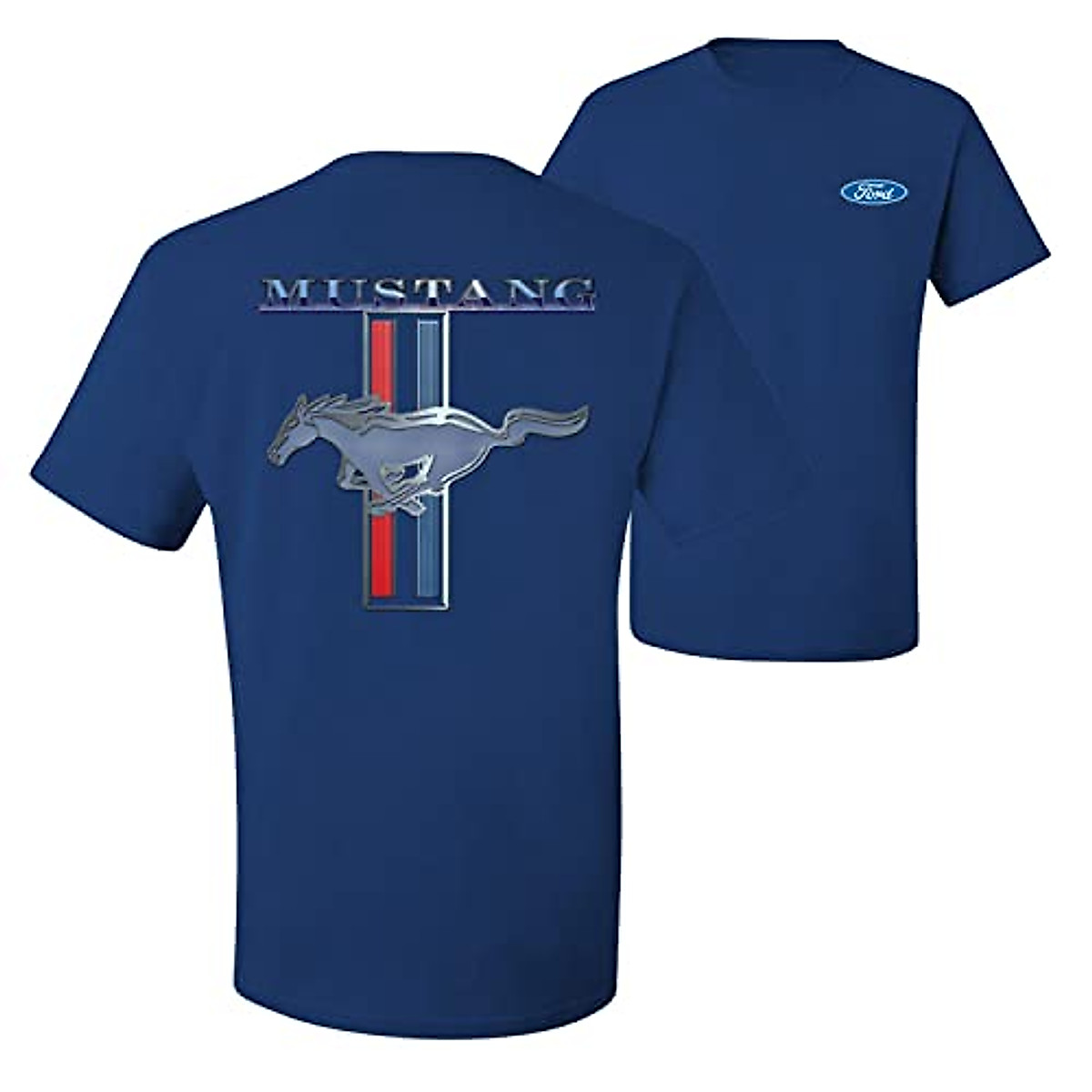 Ford Mustang Classic Pony USA Logo Emblem Cars and Trucks Front and Back Men's Graphic T-Shirt, Royal, Large