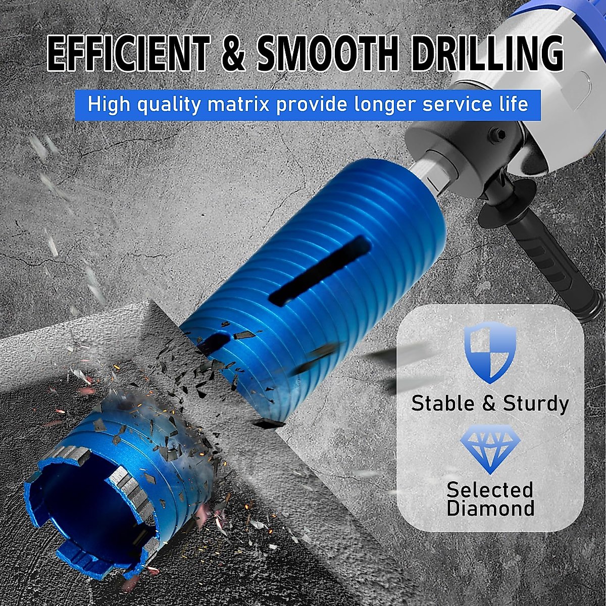 SALI Diamond Core Drill Bits 2" Diameter 10"/254mm Drilling Depth 5/8-11" Thread Core Bit Turbo Laser-Welded Segments for Cured Concrete with Rebar, Brick, Block, Masonry, Stone with Two Adapters