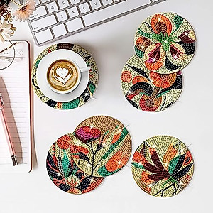 8 Pcs Painted Leaves Diamond Art Painting Coasters Kits with Holder DIY Leaves Diamond Art Coaster Non Slip Coaster for Adults Diamond Painting Kits Supplies