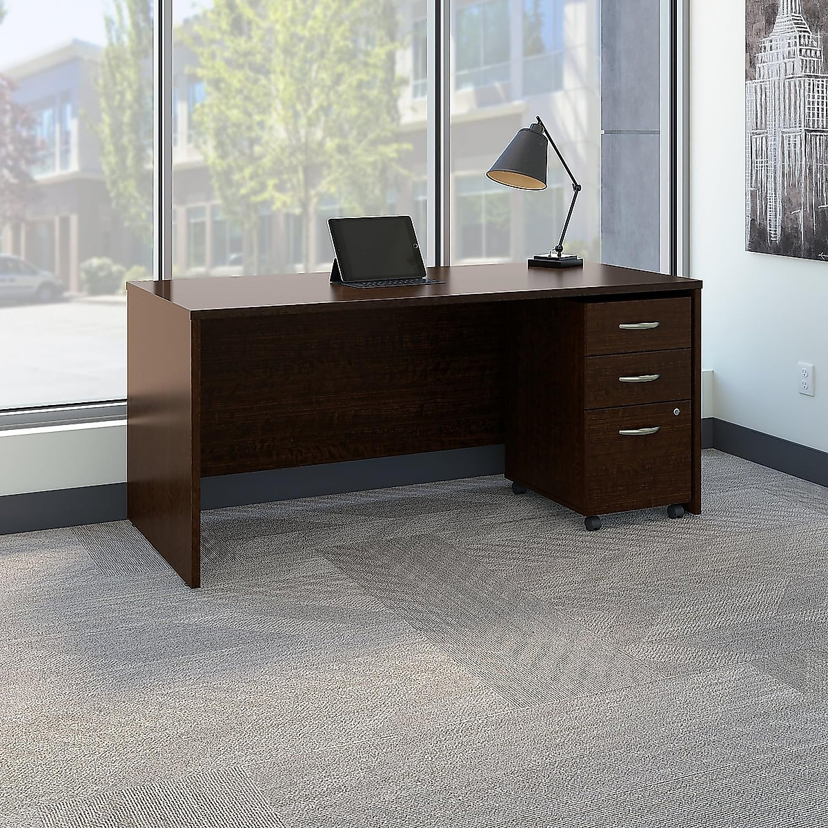 Bush Business Furniture Series C 66W x 30D Office Desk with Mobile File Cabinet in Mocha Cherry