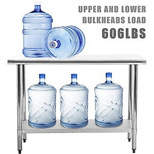 Kitchen Work Table NSF Certification Commercial Stainless Steel Prep Table W/Adjustable Foot Galvanized Base Shelf (24" x 48")