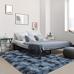 HOMORE Soft Fluffy Rug for Bedroom, Tie Dye Rugs for Living Room, Non Slip Shaggy Plush Carpet for Kids Nursery Toddler, 5x7 Feet Area Rugs for Room Floor, Blue Gray