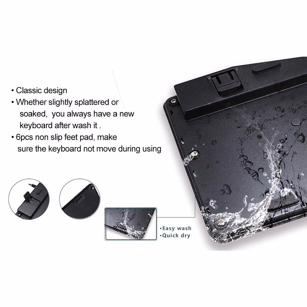 BoxWave Keyboard Compatible with Lenovo Legion Slim 5i (RTX 4050) - AquaProof USB Keyboard, Washable Waterproof Water Resistant USB Keyboard for Lenovo Legion Slim 5i (RTX 4050) - Jet Black