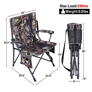 REDCAMP Oversized Hunting Chairs for Blinds, Portable Camping Chairs for Adults Heavy Duty, Hard Arms Folding Chairs for Outside Outdoor with Carry Bag, Camouflage
