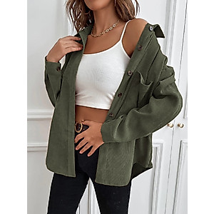 Floerns Women's Casual Long Sleeve Button Down Corduroy Shirt Blouse Top Army Green