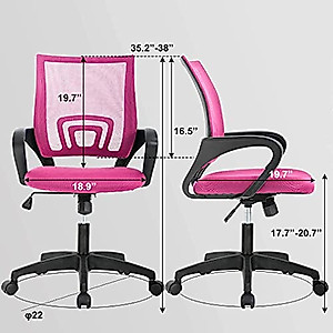 Tffnew Mesh Office Chair Ergonomic Computer Desk Chair Adjustable Home Office Desk Chair with Lumbar Armrest Support Modern Rolling Swivel Chair for Women&Men Adults(Pink)