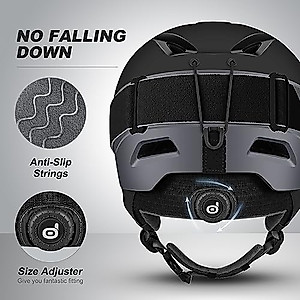 Odoland Ski Helmet with Ski Goggles, Multi-Options Snowboard Helmet and Goggles Set for Men Women and Youth, Black & Grey, L