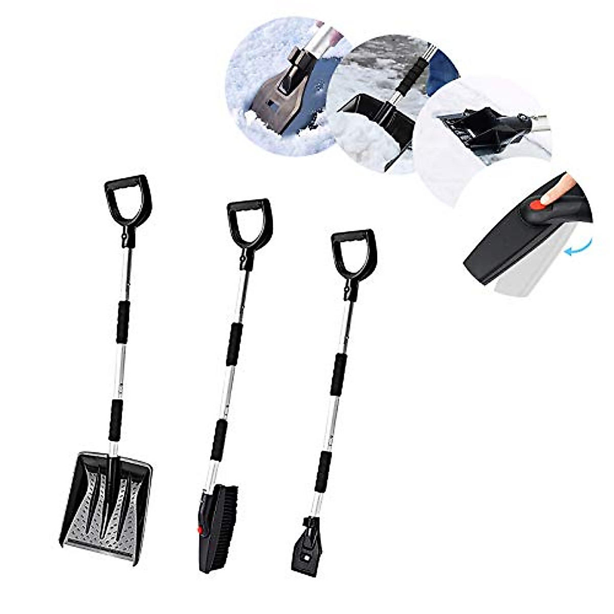 3-in-3 Snow Shovel Kit Snow Shovel with Ice Scraper and Snow Brush, Collapsible Snow Sand Mud Removal Tool for Garden, Camping, Car and Other Outdoor Activities