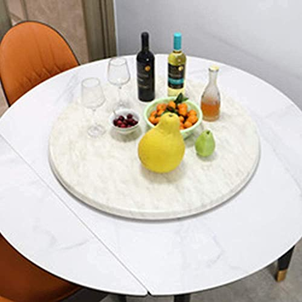 ActiveAnnie Large 30" Off White Faux Marble Swivel Lazy Susan Rotating Turntable Dining Tabletop – Great for The Kitchen Island, Family Style Dining, Games, Parties, and Wedding – Made in France