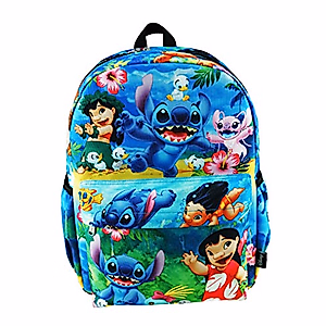 Lilo And Stitch Deluxe Oversize Print Large 16" Backpack with Laptop Compartment - A19563 Multi-color