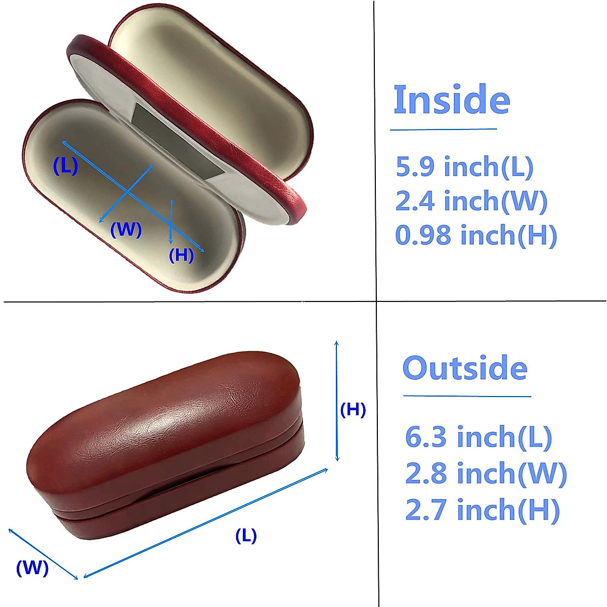 Classic 2 in 1 Glasses Case, PU Leather Hard Shell Eyeglasses Case (Red)