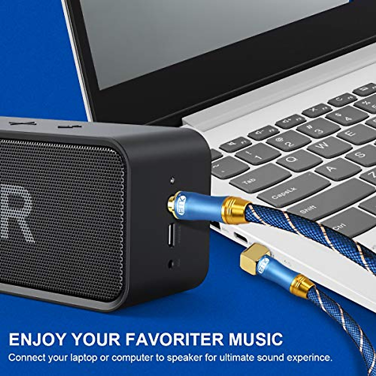 90 Degree Right Angle Aux Cable - [24K Gold-Plated,Sound Quality]EMK Audio Stereo Male to Male Cable for Laptop, Tablets, MP3 Players,Car/Home Aux Stereo, Speaker or More (16Ft/5Meters)