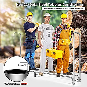 MAYOLIAH 8 Ft Outdoor Indoor Firewood Log Rack with Cover and Tote Bag Combo, Waterproof Wood Storage for Fire Wood Stand Heavy Duty Log Holders for Inside Fireplace, Black