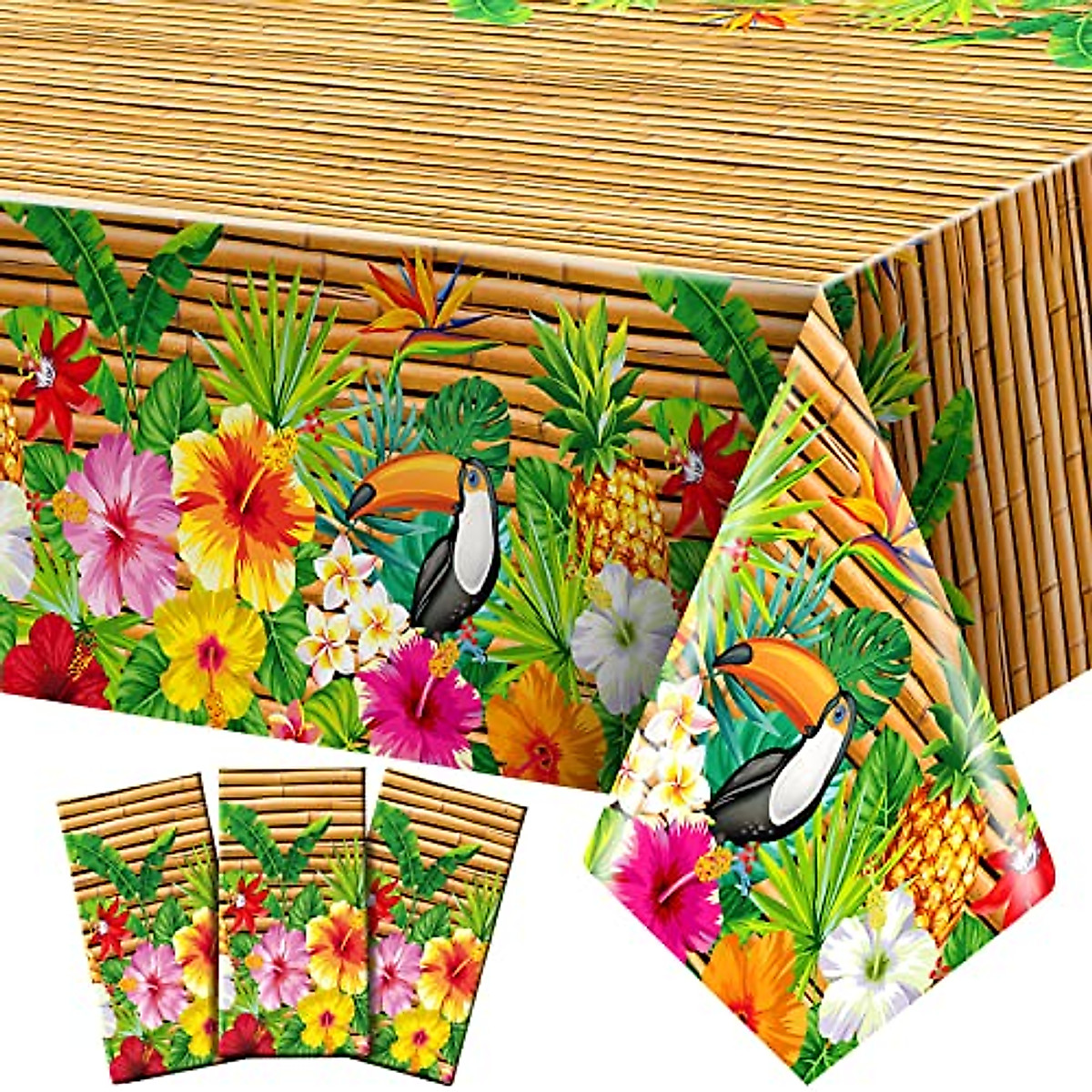 3 Pcs Tiki Tablecloth Tiki Decorations Luau Table Cover Hawaiian Party Plastic Table Cloth Disposable Tiki Totem Decor for Hawaii Beach Tropical Decoration Supplies Aloha,108 x 54 in(Modern Patterns)