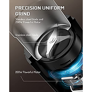 TWOMEOW Electric Coffee Grinder for Beans, Spices and Herb, Stainless Steel Blades, 1 Removable Stainless Steel Bowls, Makes up to 9 Cups, Black