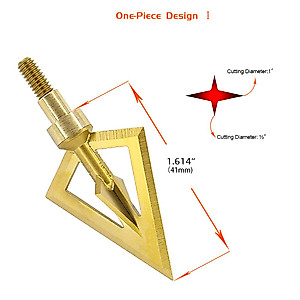 maifield Broadheads Fixed Blade One-Piece 100/125 Grain. 1inch Cut Hunting Crossbow Broad Head Archery Arrow Tip 3Pack (Gold,Pack of 3)
