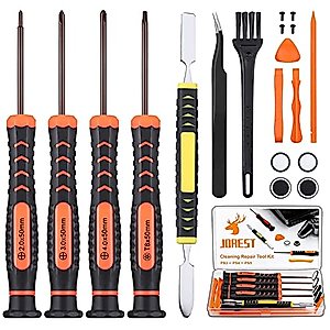 JOREST Repair Kit for PS3 PS4 PS5, 19pcs kit with PH00 PH0 PH1 and T8 Torx Security Screwdriver, Crowbars, Tweezers, Brush, Grip Caps, Screws, Cleaning Tool for PS3/4/5 Controller and Console