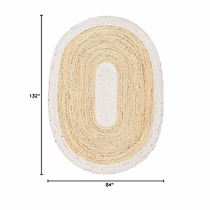 THE PIKKU INTERNATIONAL - Handmade Jute Rug Beige with White Cord Border Farmhouse Jute Area Rug (7 x 11 Feet Oval)