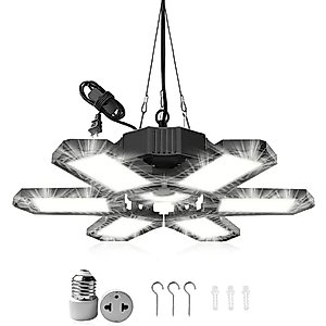 LED Garage Light, 185W 18500LM Plug in LED Shop Light, Linkable Garage Light with Plug Deformable 6 Panels, 6500K LED Garage Ceiling Lights for Garage, Warehouse, Barn, Basement Built-in ON/Off