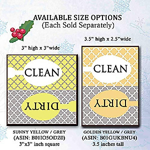 Clean Dirty Dishwasher Magnet Sign - Modern Elegant Moroccan Trellis Pattern - Yellow Gold Grey - 2.5 x 3.5 - Housewarming, Gag Gift Idea for Mom Dad/Christmas Stocking Stuffers for Women Men Teens