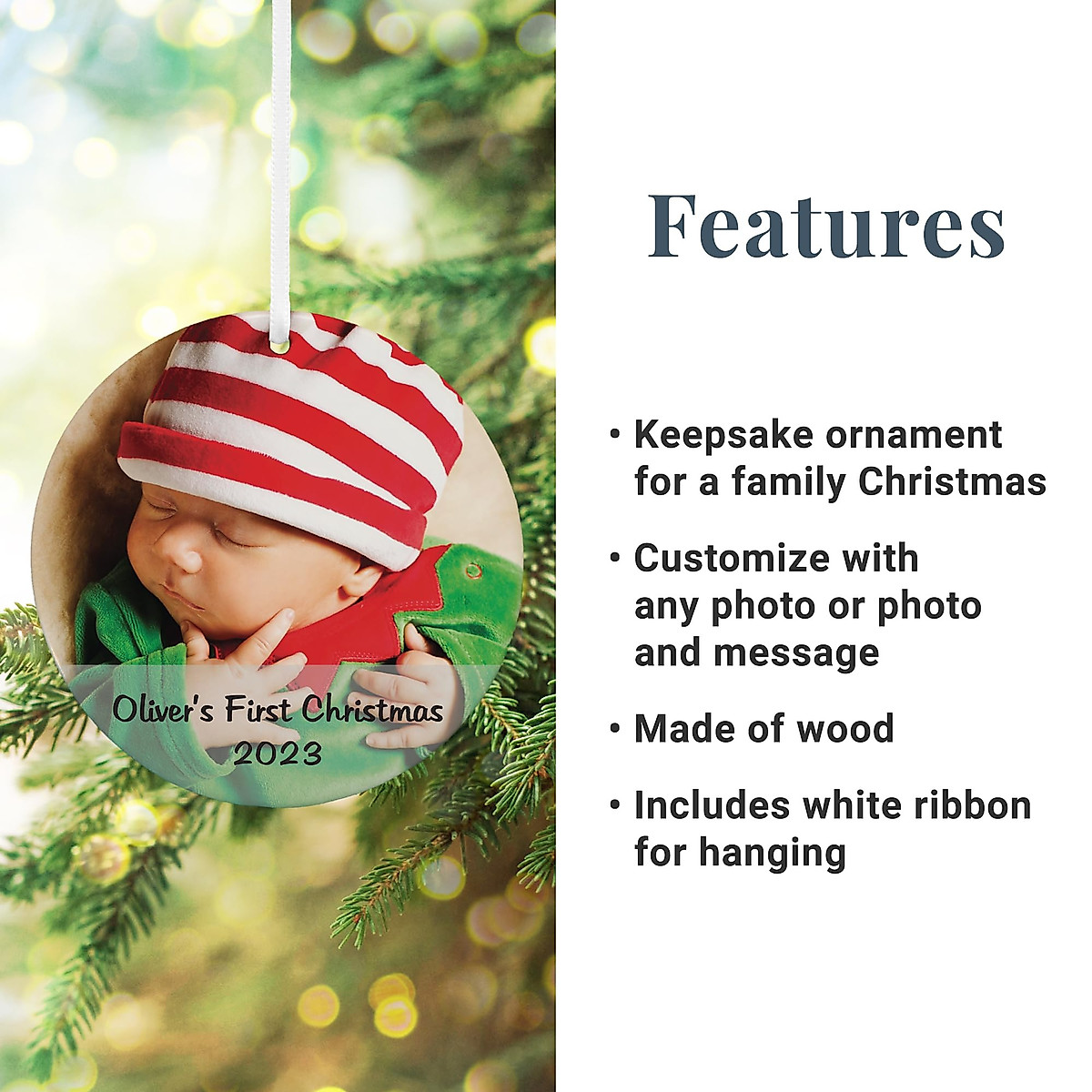 Let's Make Memories Personalized Photo Ornament - Keepsake Ornament for Christmas 2023 - Round Photo Ornament with Text