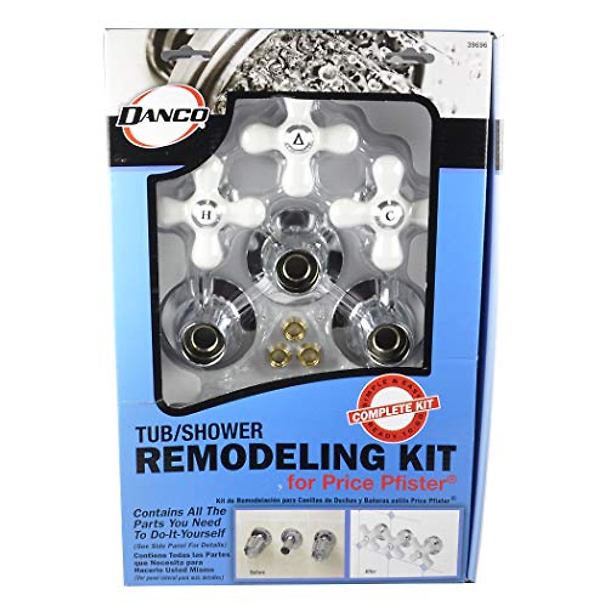 Danco 39696 Cross-Arm 3-Handle Tub/Shower Faucet Rebuild & Remodeling Valve Trim Kit for Pfister Contempera – Contessa, White/Chrome