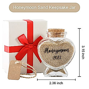 Honeymoon Sand Keepsake Jar, Romantic Honeymoon Gifts for Newlywed Couple, Bride & Groom, Bridal Shower Gifts, Wedding Registry, Engagement, Unique Travel Gift Ideas, Honeymoon Essentials (Heart Shaped Jar-2023)