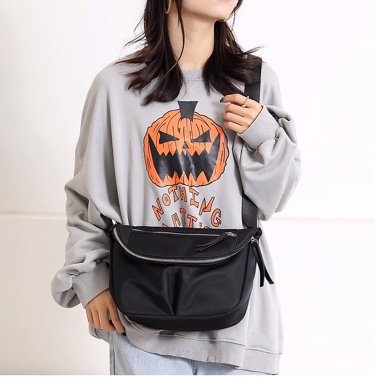 KARRESLY Small Crossbody Purse for Women,Nylon Lightweight Shoulder Bag Mini Handbags Cell Phone Wallet with Multi Pockets(1-Black)