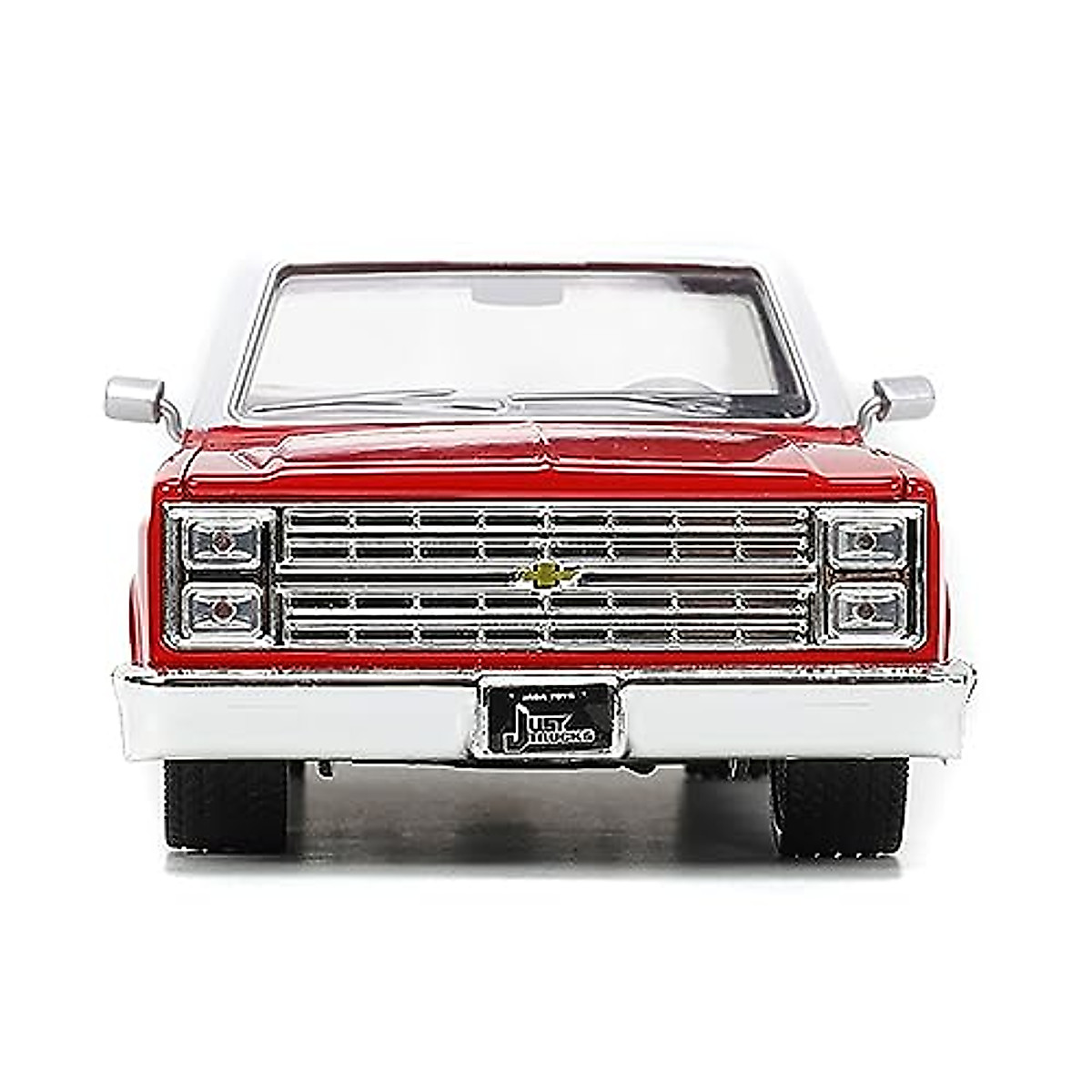 1985 Chevy C-10 Pickup Truck Red with White Top and Graphics with Extra Wheels Just Trucks Series 1/24 Diecast Model Car by Jada 34179