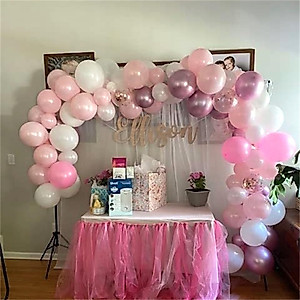 Pink White Balloon Arch Garland Kit, Metallic Pink Lilac Purple White Rose Gold Confetti Latex Balloons Garland Kit for Girls Women Birthday Wedding Bridal Baby Shower Princess Theme Party Decorations