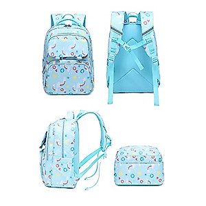 JiaYou Girls Backpack Sets Primary School Bookbag Rainbow Pattern Daypack with Lunch Bag(Black,19 Liters)