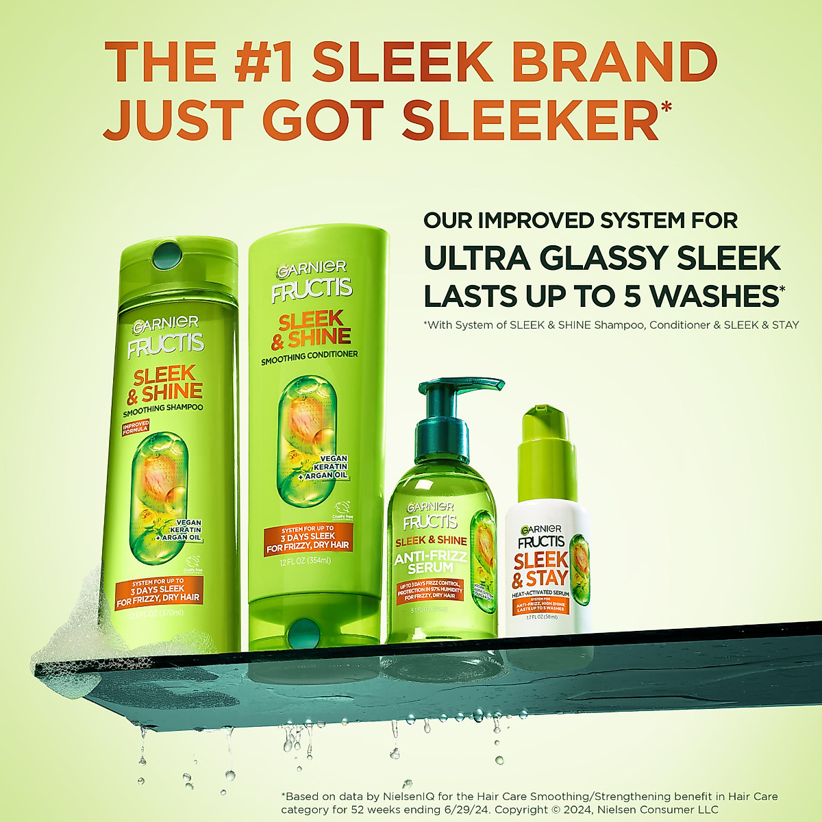 Garnier Fructis Sleek & Shine Full + Travel Size Shampoo (12.5 & 3 Fl Oz) + Conditioner (12 & 3 Fl Oz) Set for Frizzy, Dry Hair, Plant Keratin + Argan Oil (4 Items), 1 Kit (Packaging May Vary)