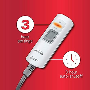 Sunbeam Electric Heated Throw Blanket Velvet Plush Washable with 3-Heat Setting Auto-Off Controller, (Beige)