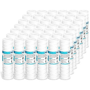 42 Pack of 10 Micron 10"x2.5" String Wound Whole House Water Filter Replacement Cartridge by Membrane Solutions, Universal Sediment Filters for Well Water, Compatible with WFPFC4002, CW-F, CW-MF, WP-5