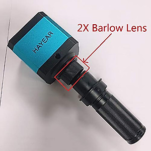 2X Auxiliary Objective Barlow Lens Double Magnification for 100X/120X/150X Zoom Monocular Zoom C-Mount Adapter