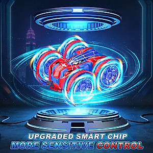 fygurso Waterproof Remote Control Car，4WD Amphibious 2.4 GHz RC Car Remote Control Boat，360°Rotation RC Stunt with LED Lights，Boys Girls Gifts All Terrain Water Beach Pool Toy