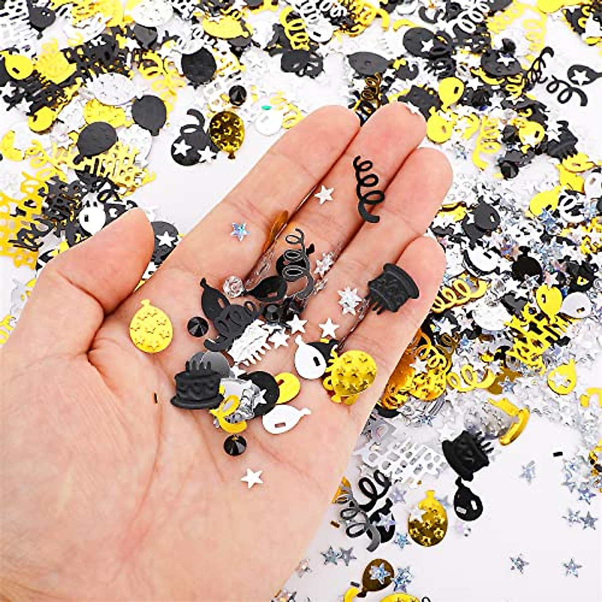 3000 Pieces Happy Birthday Confetti Glitter Confetti Birthday Cake Confetti Table Scatter Confetti Black Gold and Silver Party Decorations Supplies for Birthday Party, Baby Shower