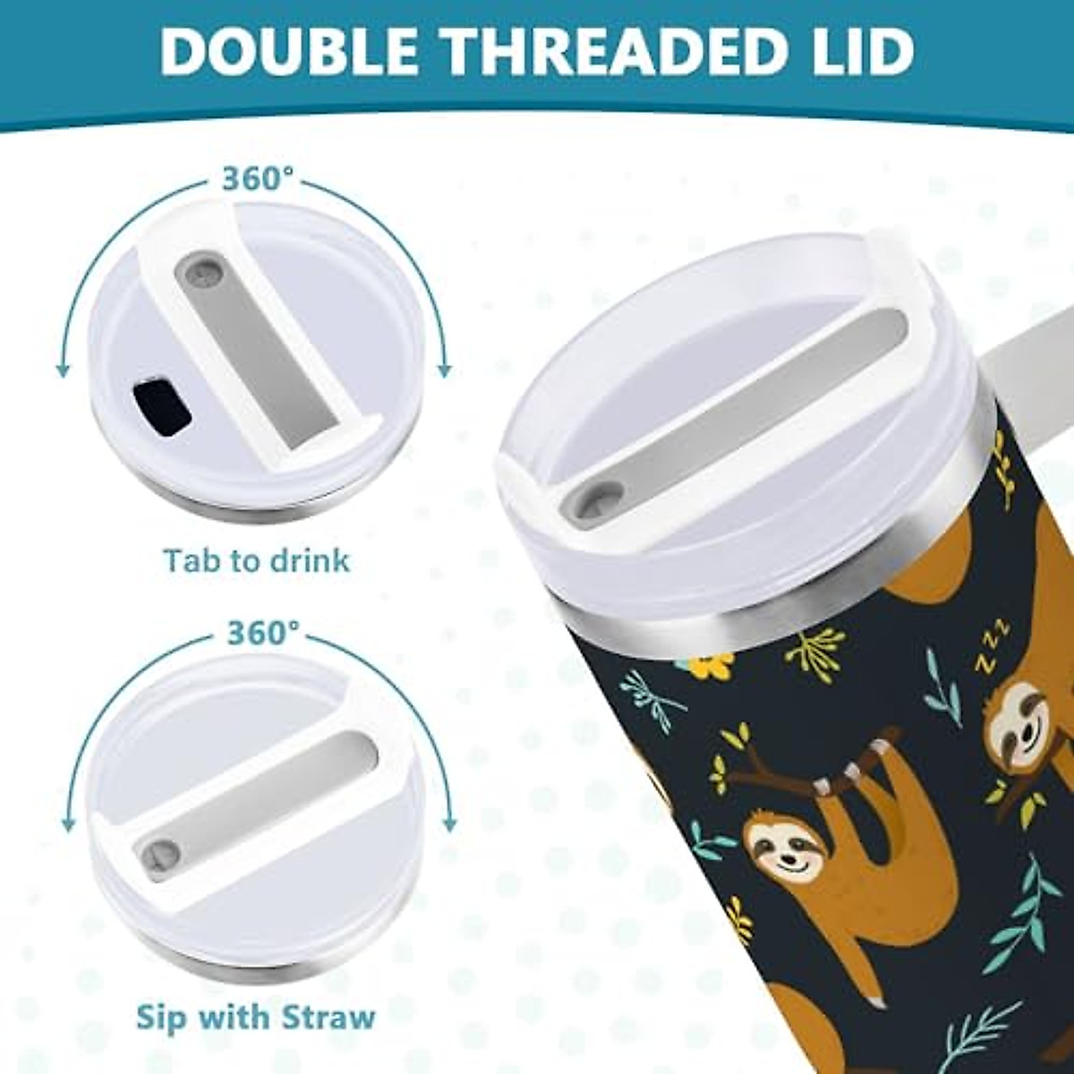 MCHIVER Cute Sloth 40 oz Tumbler with Handle and Straw Stainless Steel Vacuum Water Bottle Leak-proof Travel Coffee Mug Insulated Water Bottle for Office Home Car
